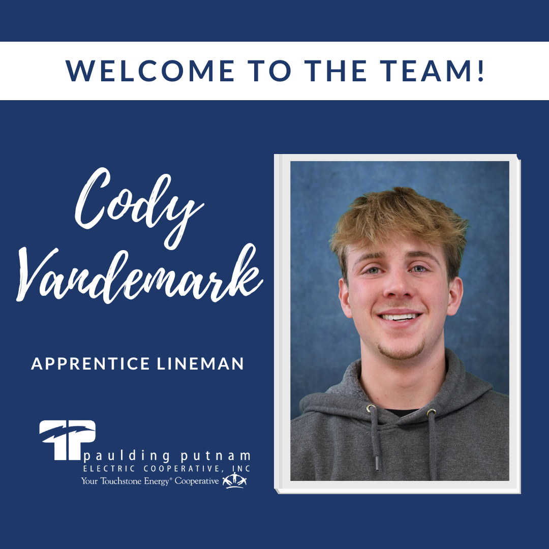 PPEC hires Cody Vandemark, Apprentice Lineman | Paulding Putnam ...